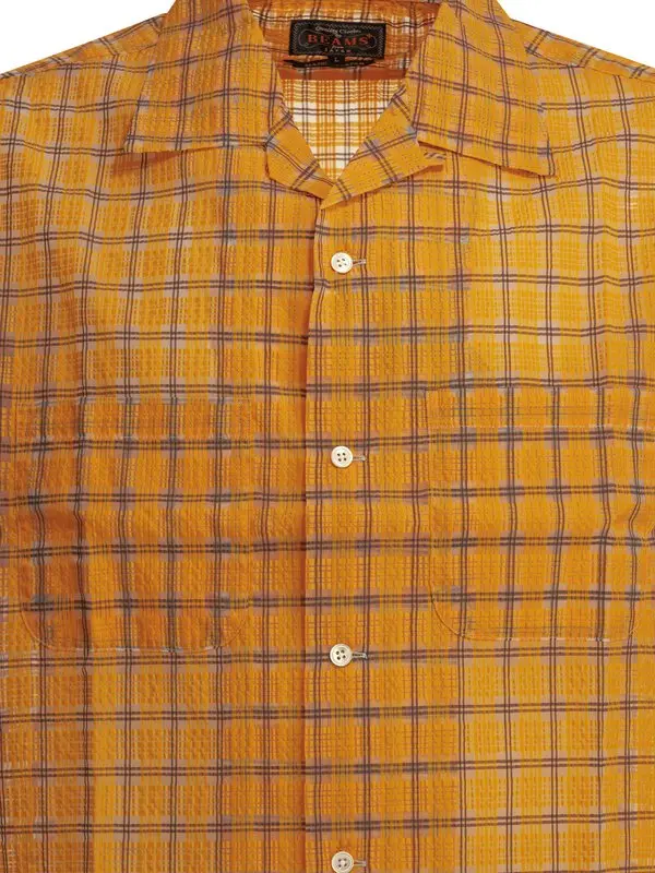 BEAMS Open Collar Nylon Airy Plaid' Casual Shirt