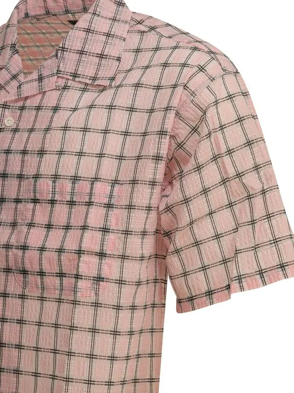 BEAMS Open Collar Nylon Airy Plaid' Casual Shirt