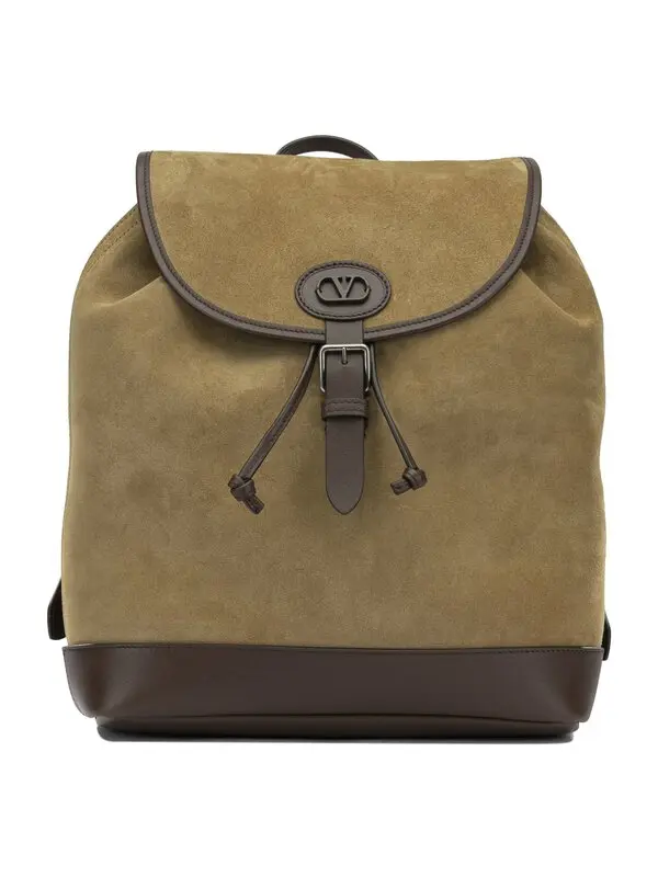 Valentino Garavani Antibes Suede And Leather Backpack - Beige