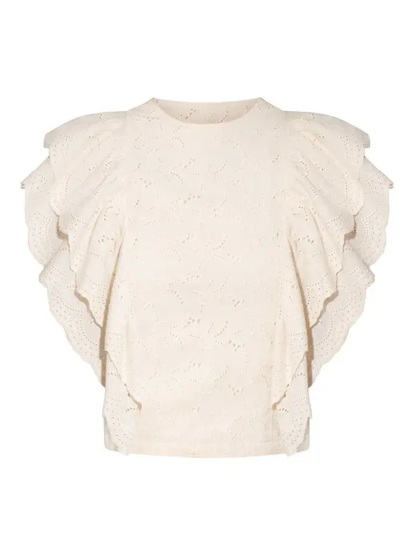 TIA DORRAINE Neutrals Ruffled Open Back Top In Cotton
