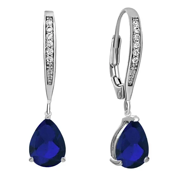 GENEVIVE Sterling Silver White Gold Plating With Pear-shaped Cubic Zirconia Dangle Earrings - Blue