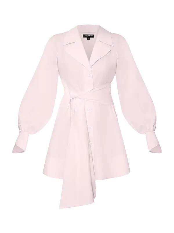 TIA DORRAINE Long Sleeve Shirt Dress In Linen Light - Pink