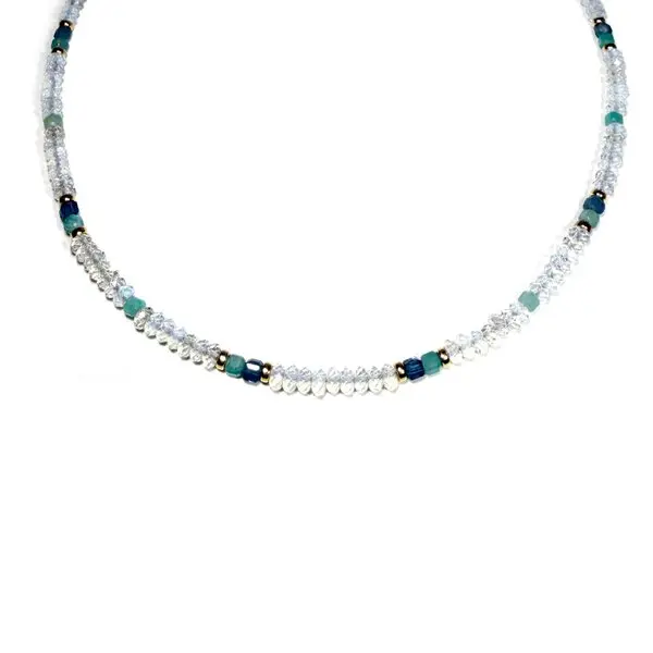 RACHEL NATHAN Neutrals Mini Beaded Opalite & Aquamarine Necklace