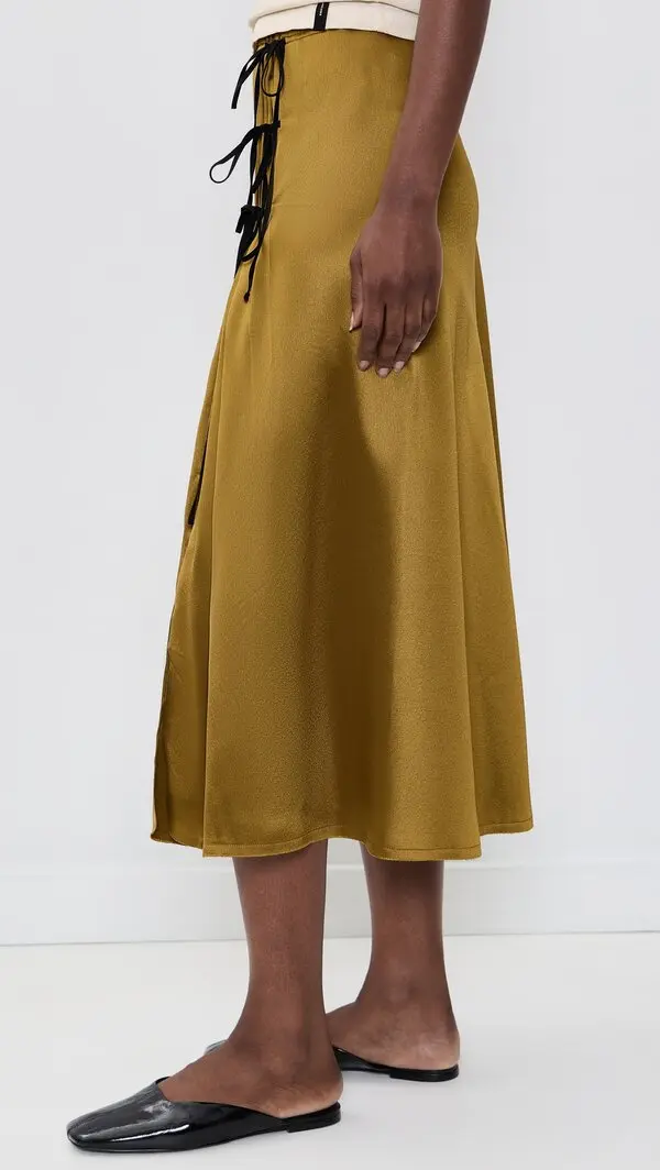 GANNI Fluid Satin Tie String Midi Skirt