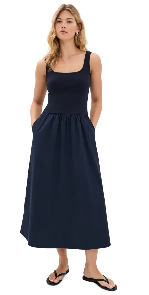 PERFECTWHITETEE Fabiola Cotton Poplin Sleeveless Dress - Navy