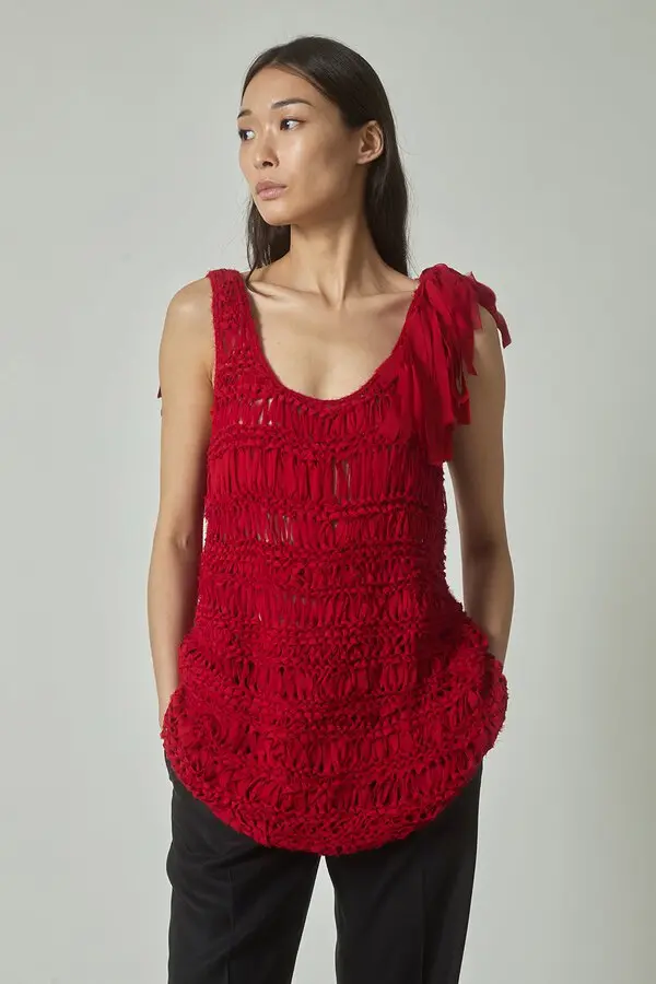 HEIRLOME Juanita Hand-knitted Silk Top With Fringe Detail