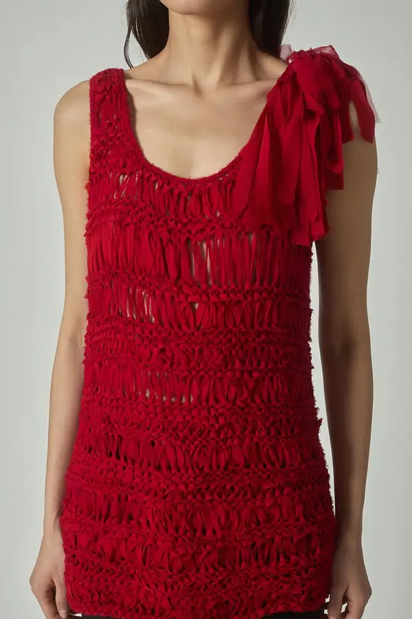 HEIRLOME Juanita Hand-knitted Silk Top With Fringe Detail