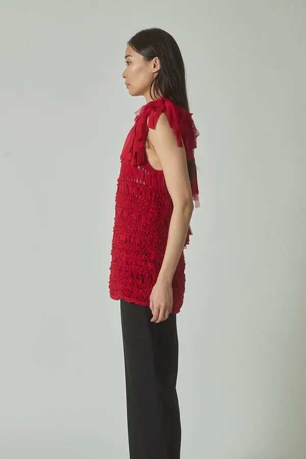 HEIRLOME Juanita Hand-knitted Silk Top With Fringe Detail