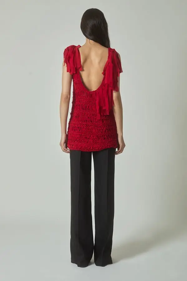 HEIRLOME Juanita Hand-knitted Silk Top With Fringe Detail