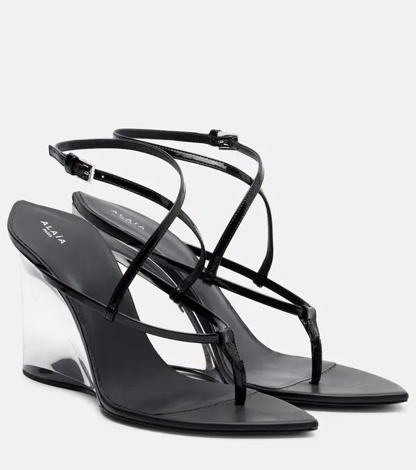 Alaïa Patent Leather Wedge Sandals