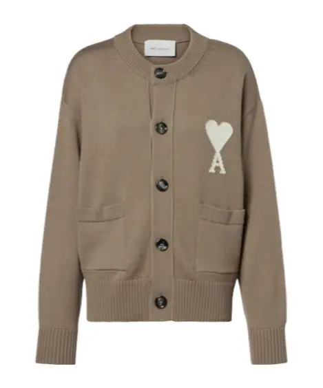 AMI Paris De Coeur Wool And Cotton Cardigan - Gray