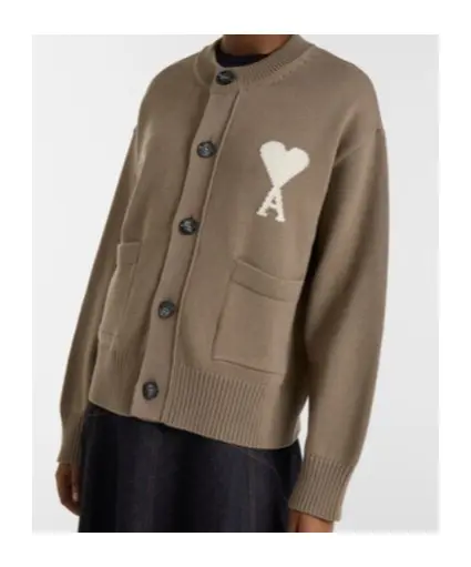 AMI Paris De Cœur Wool And Cotton Cardigan