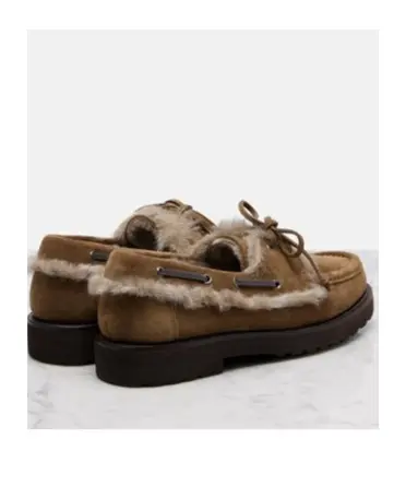 Brunello Cucinelli Shearling-lined Suede Boat Shoes