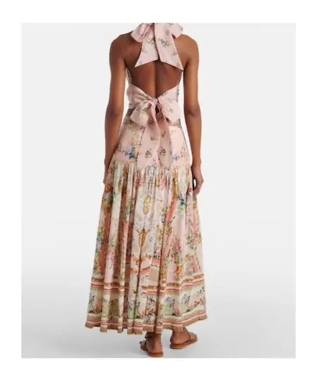 Camilla Halterneck Linen And Silk Crop Top