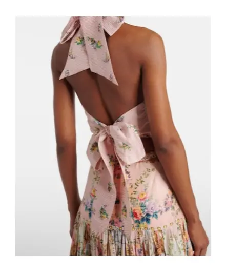Camilla Halterneck Linen And Silk Crop Top