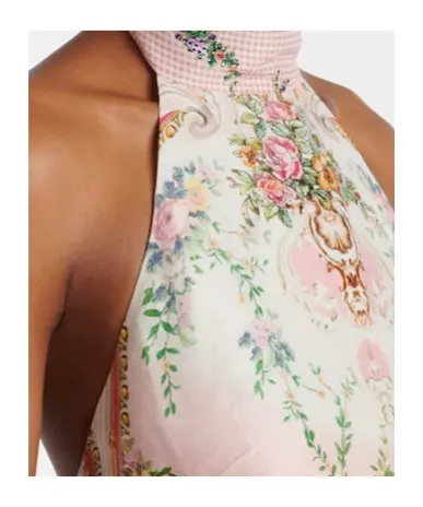 Camilla Halterneck Linen And Silk Crop Top
