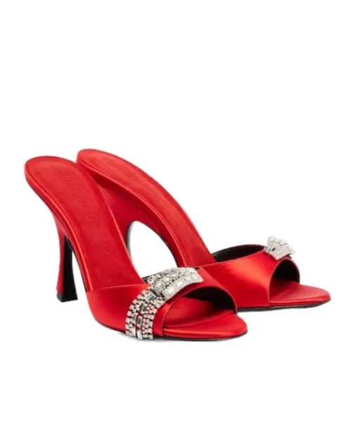 Magda Butrym Crystal-embellished Satin Mules - Red