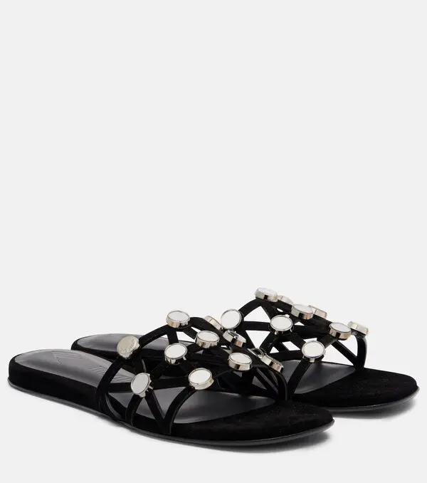 Attico Checkered Suede Flat Slippers
