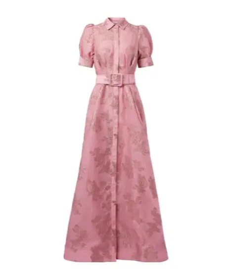 Rebecca Vallance Benette Belted Brocade Shirt Dress - Pink