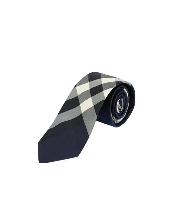 Burberry Checked Neck Tie - Navy
