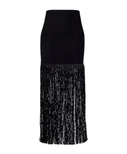 Alaïa Fringed Ribbed-knit Skirt - Black