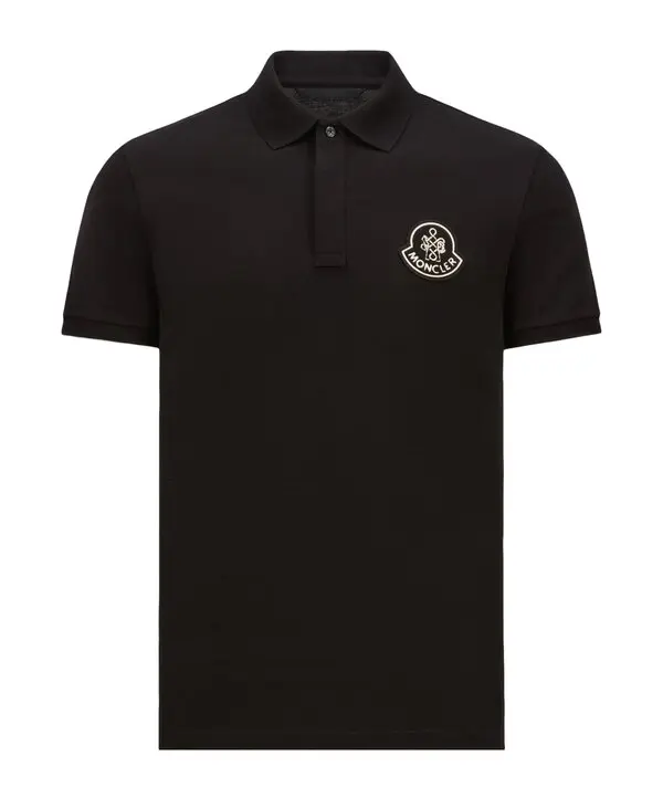 Moncler Year Of The Snake Patch Cotton Piquet Polo Shirt - Black