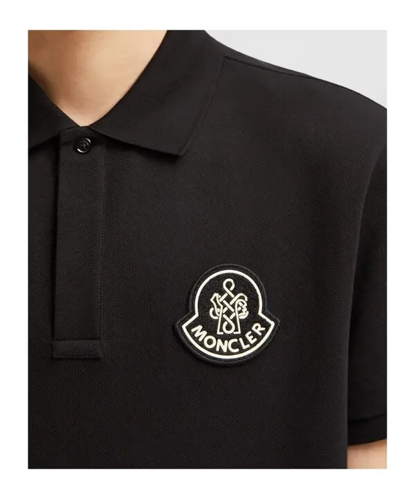 Moncler Year Of The Snake Patch Cotton Piquet Polo Shirt - Black