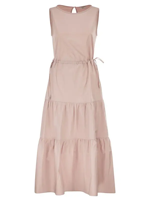 Peserico Sleeveless Midi Dress In Stretch Cotton - Pink