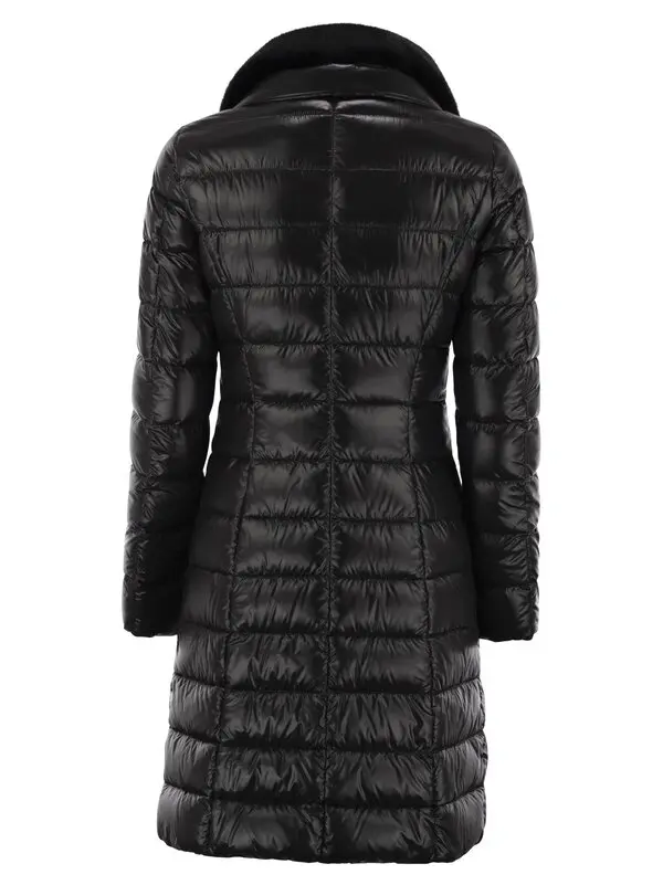 Herno Elisa Long Down Jacket In Ultralight Nylon With Faux Fur Collar - Black