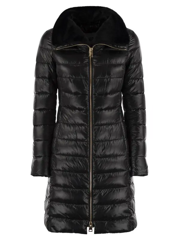 Herno Elisa Long Down Jacket In Ultralight Nylon With Faux Fur Collar - Black