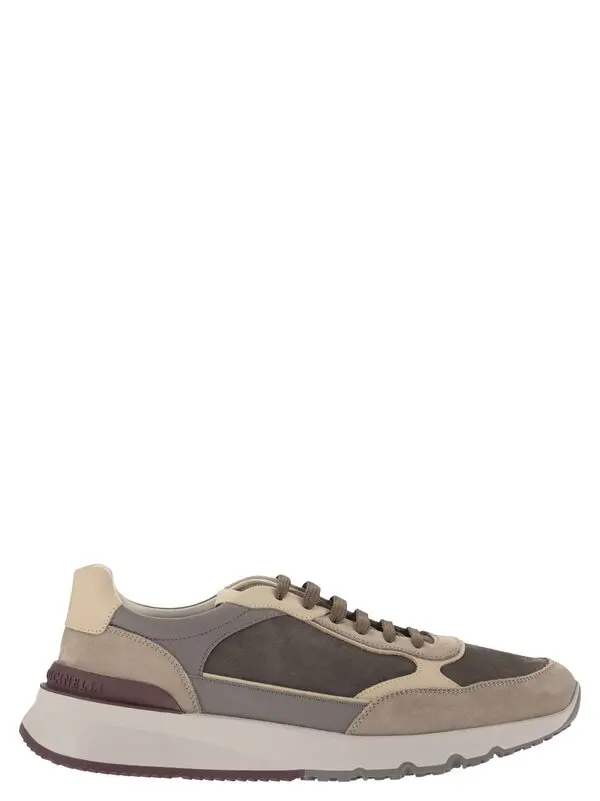 Brunello Cucinelli Paneled Leather And Suede Runner Sneakers - Gray