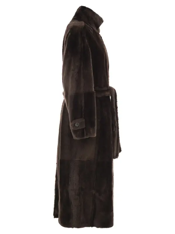 Brunello Cucinelli Long Shearling Coat With Belt