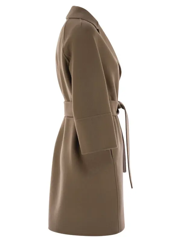 Max Mara Virgin Wool Belted Coat - Brown