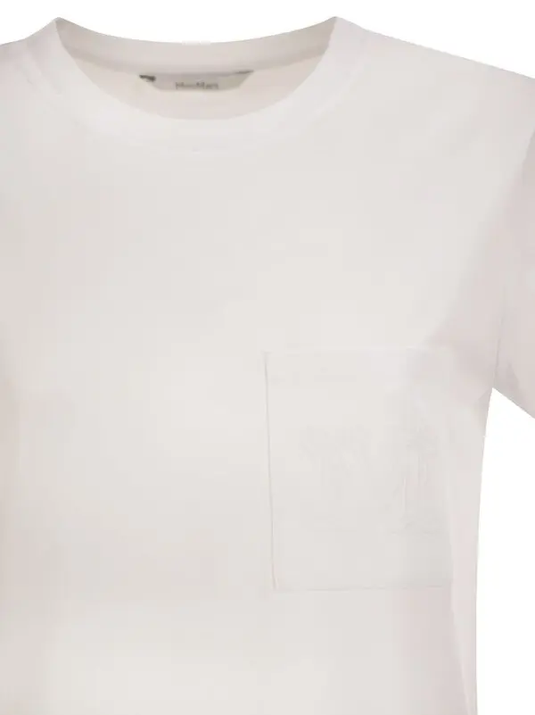 Max Mara Cotton Jersey T-shirt With Embroidered Monogram Pocket - White