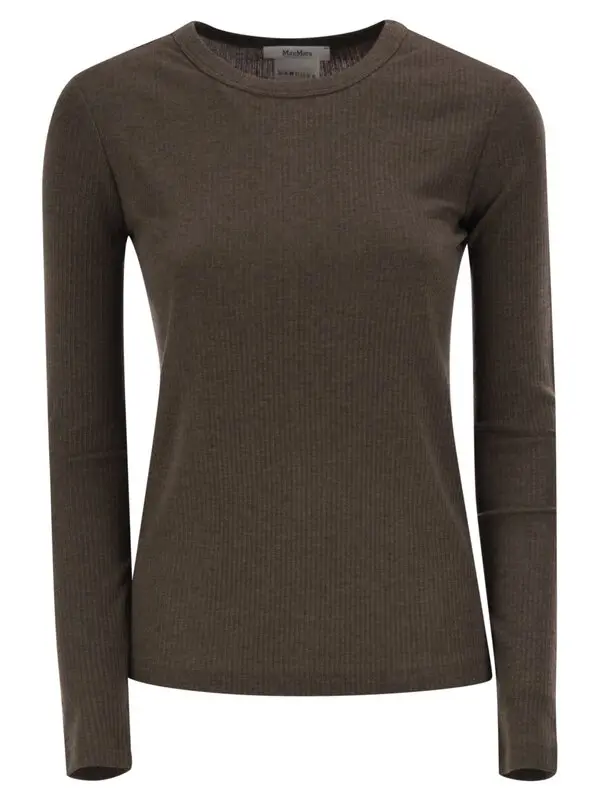 Max Mara Ribbed Lyocell And Silk T-shirt - Brown