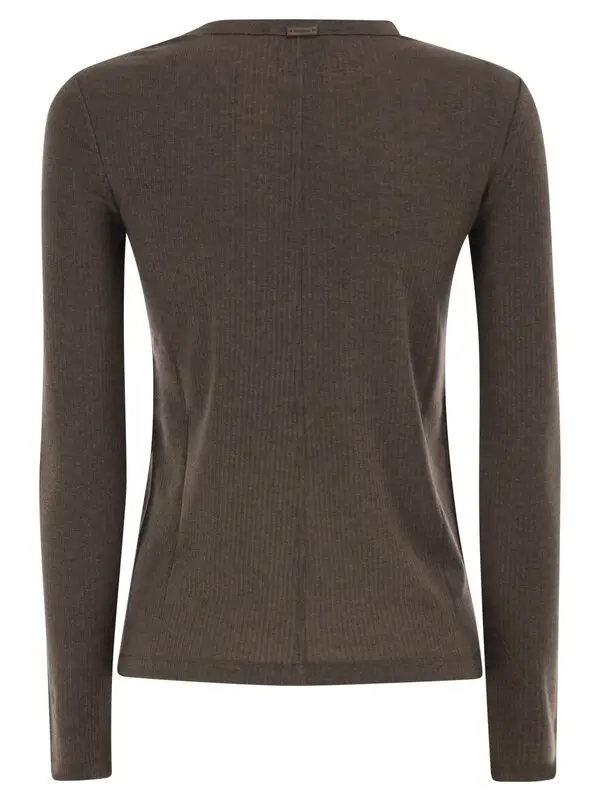 Max Mara Ribbed Lyocell And Silk T-shirt - Brown