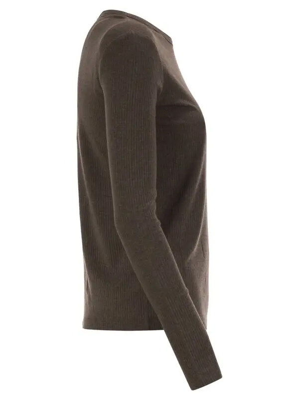 Max Mara Ribbed Lyocell And Silk T-shirt - Brown