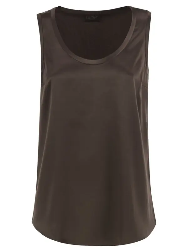 Brunello Cucinelli Stretch Silk Satin Top - Brown