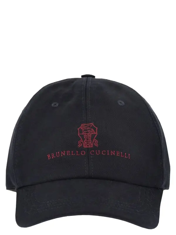 Brunello Cucinelli Baseball Cap In Garment-dyed Twisted Cotton Gabardine With Embroidered Logo - Blue