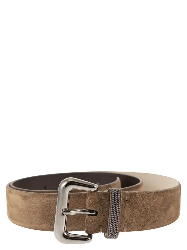 Brunello Cucinelli Suede Leather Belt With Jewelled Keeper - Multicolor