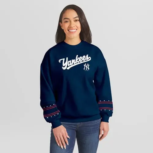 WEAR BY ERIN ANDREWS New York Yankees Americana Heavyweight Fleece Sweatshirt - Navy