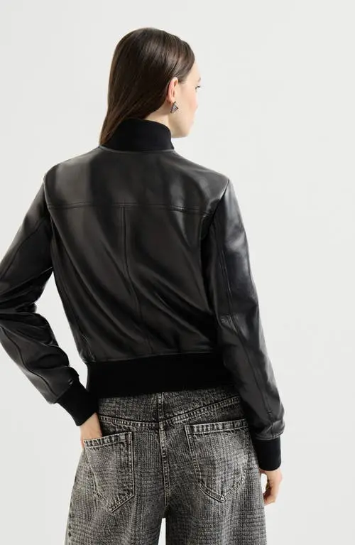 Brunello Cucinelli Nappa Leather Bomber Jacket With Monili Embellishment