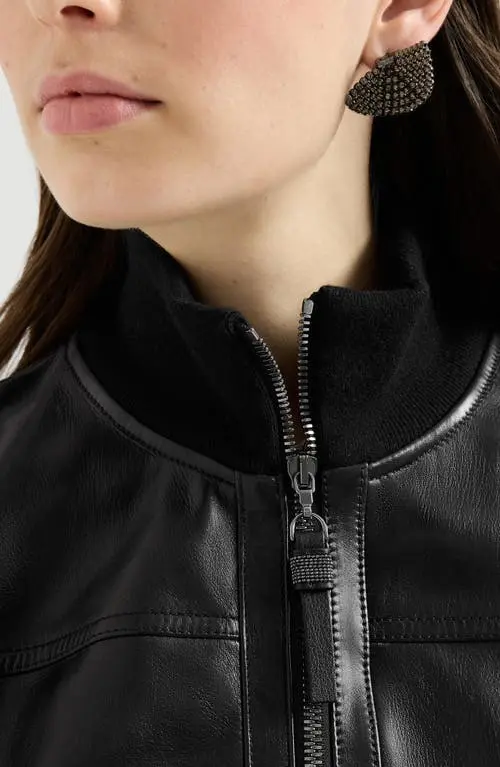 Brunello Cucinelli Nappa Leather Bomber Jacket With Monili Embellishment