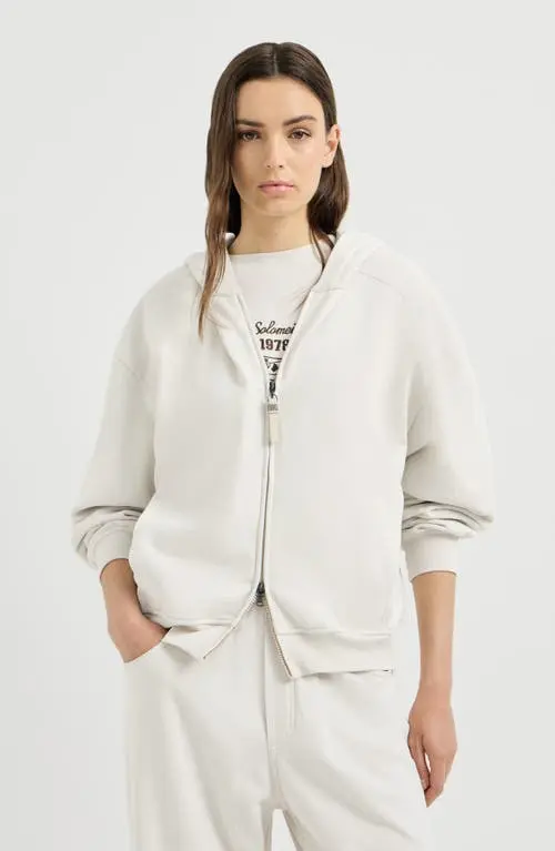 Brunello Cucinelli Cotton Smooth French Terry Zip-up Hoodie - Milk