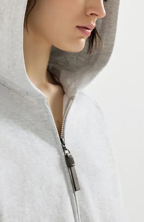 Brunello Cucinelli Cotton Smooth French Terry Zip-up Hoodie - Silver