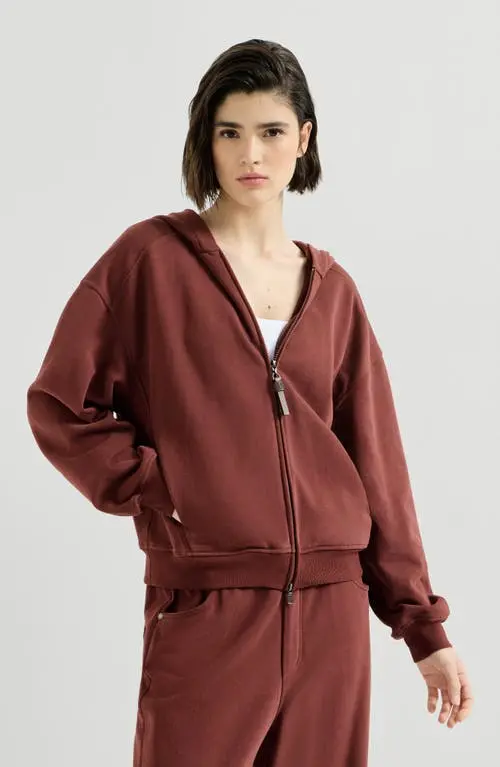 Brunello Cucinelli Cotton Smooth French Terry Zip-up Hoodie - Wine