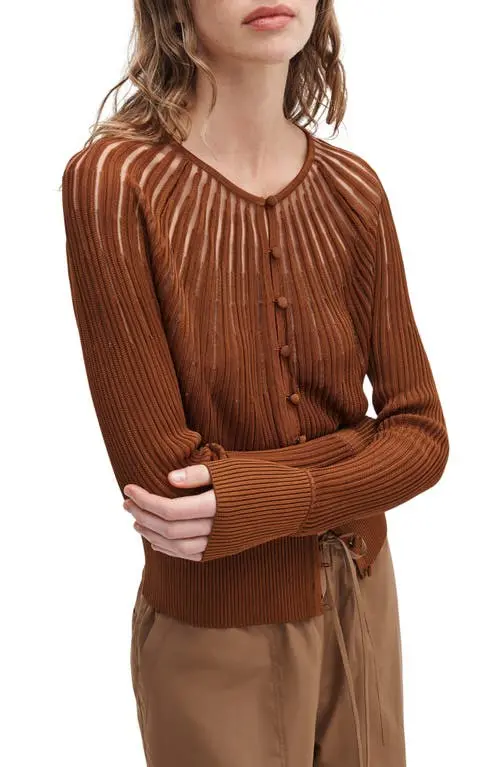 Rag & Bone Aubrey Open Knit Semi Sheer Cardigan - Rust