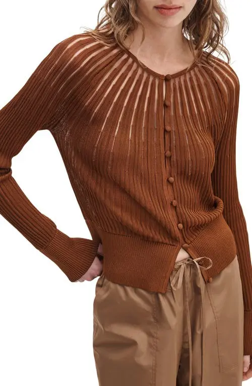 Rag & Bone Aubrey Open Knit Semi Sheer Cardigan - Rust