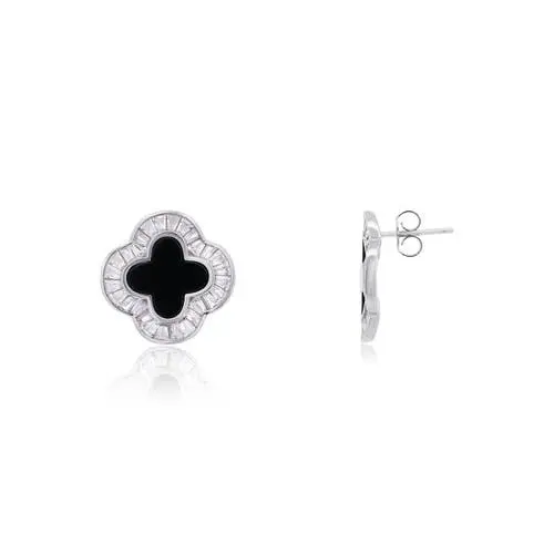 THE LOVERY Fine Jewelry Large Cz Clover Stud Earrings - Onyx