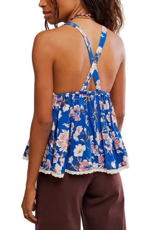Free People Rome Printed Lace Trim Tank - Navy Combo